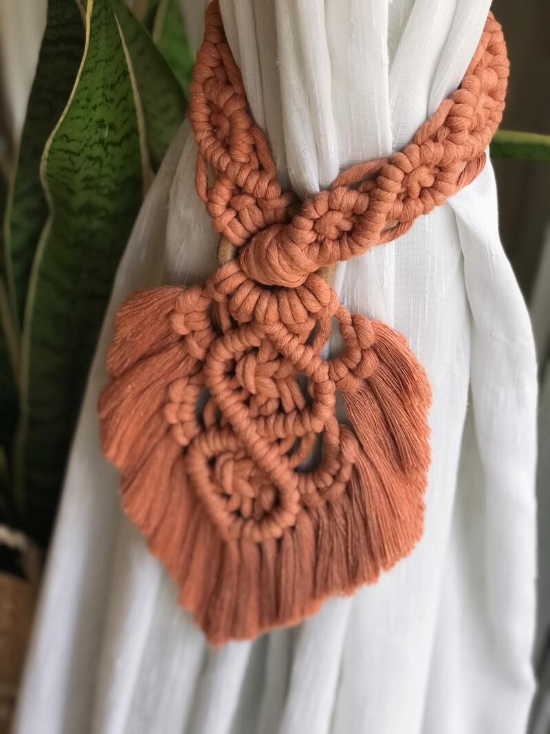 Macrame feather curtain tiebacks — Petraki Art